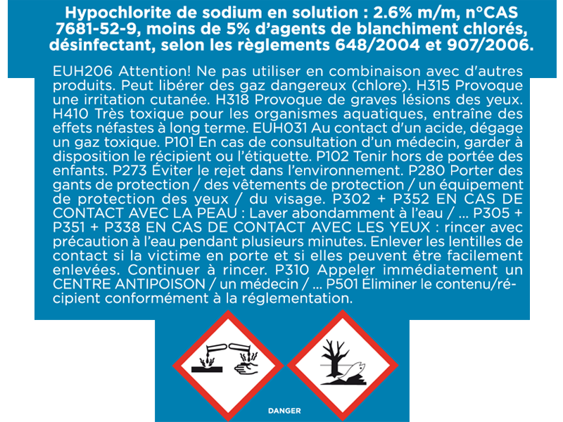 Eau de Javel 2.6% 5L | ENVAIN MATERIAUX