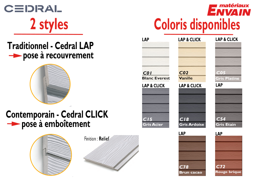 CEDRAL LAP relief C72 Rouge brique 190x3600mm ép.10mm | ENVAIN MATERIAUX